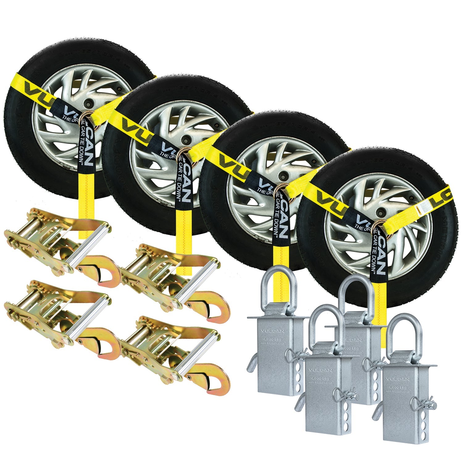 VULCAN Snap Hook Tie Down Kits with Heavy Duty Stake Pocket D Rings ...