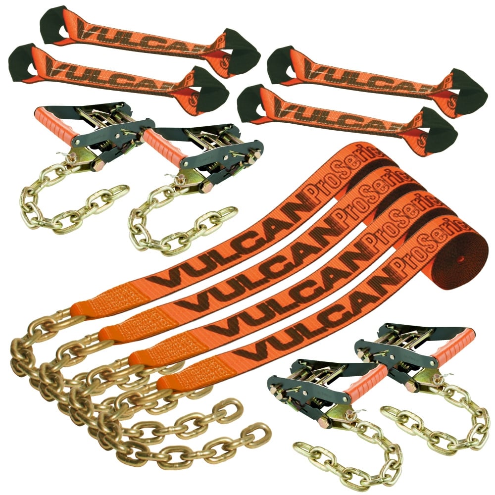 VULCAN 8-Point Roll Back Vehicle Tie Down Kit with Chain Tails on Both ...
